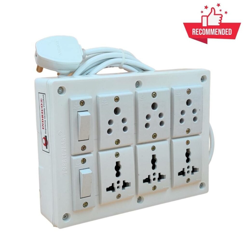 INDRICO PVC 2000W 6 Way Electrical Power Outlets with Switch (Pack of 1 ...