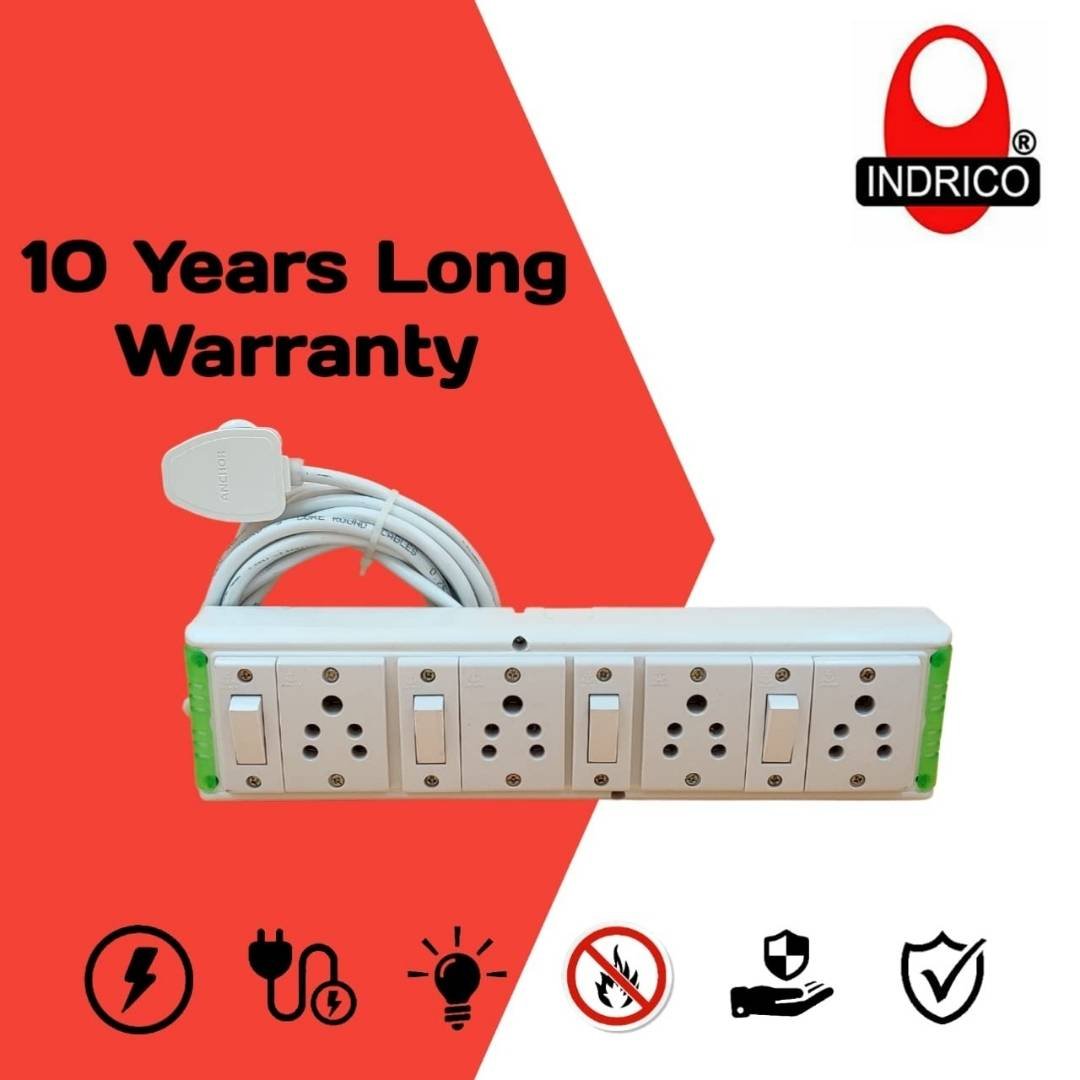 INDRICO® Extension Boards with Individual Switch of 4 Sockets With 5 ...